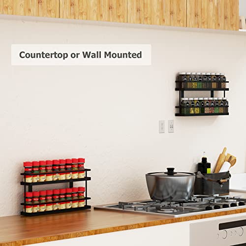MEIQIHOME 4 Tier Spice Rack Organizer, Spice Shelf Storage Holder for Kitchen Cabinet Pantry Door Wall Mount, Countertop, Black