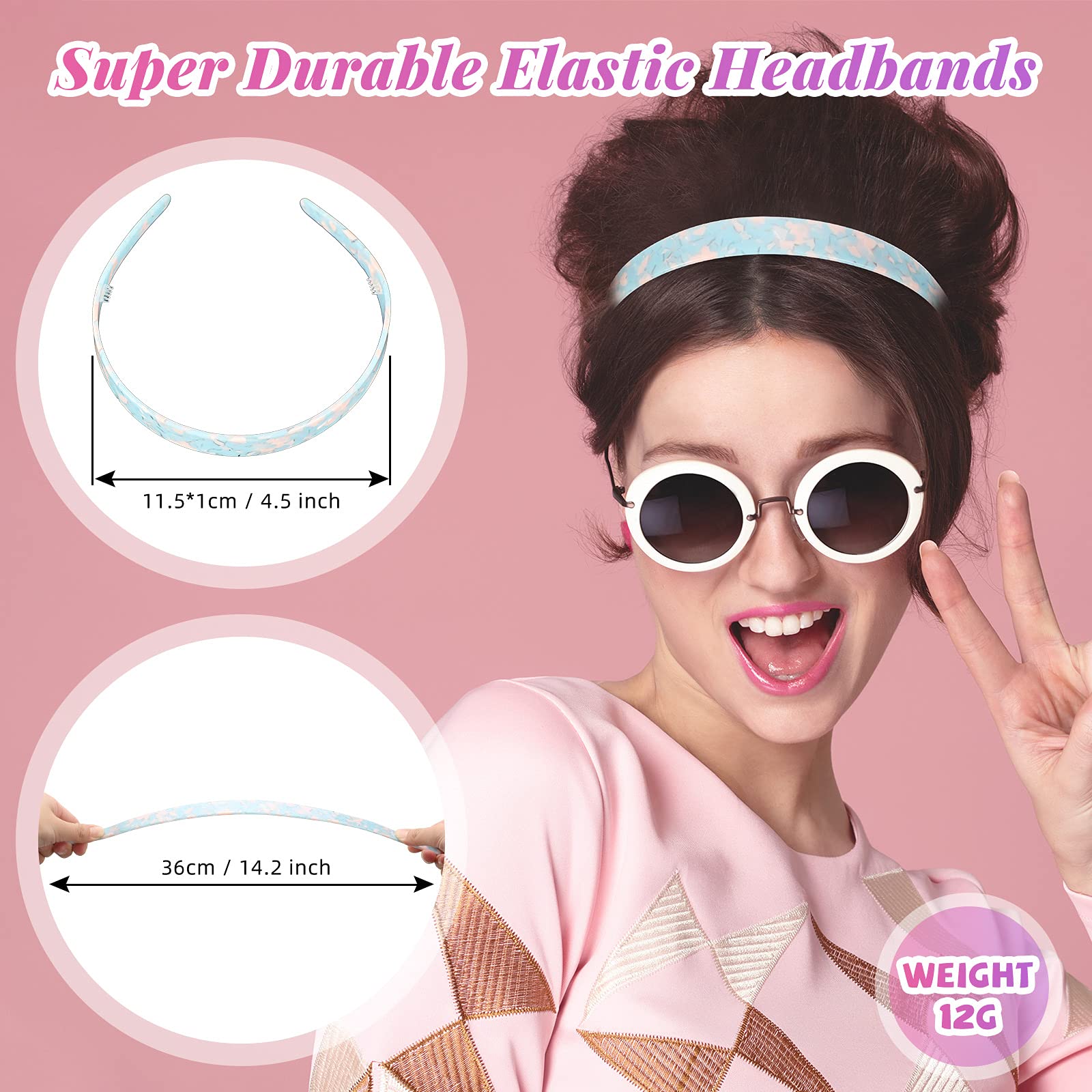 3 Colors Tortoise Shell Headband Set: Wide Acetate, Resin, Skinny Thin Headbands with Teeth for Women and Girls (White Laser, Leopard, Ivory)
