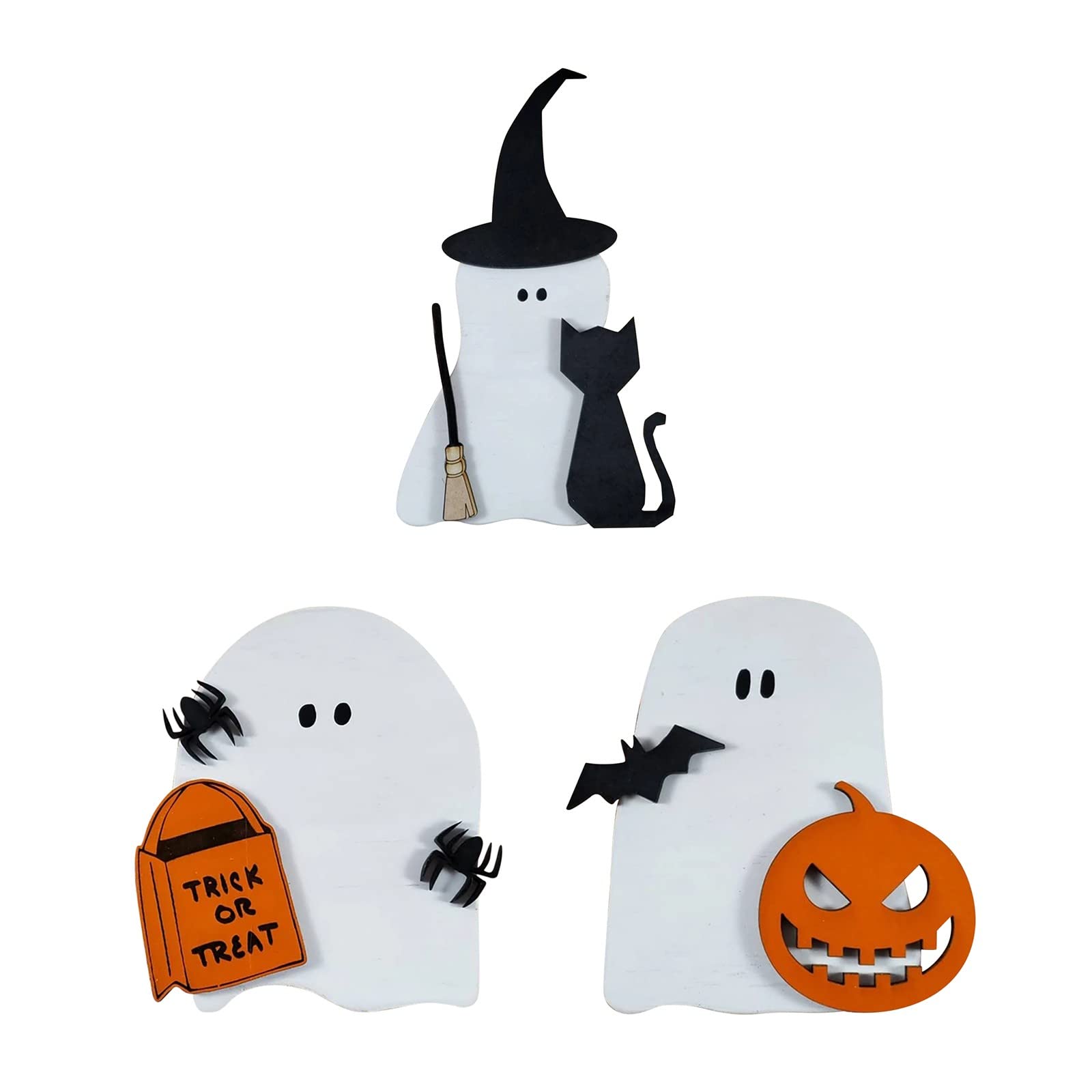 3 Pcs Halloween Tiered Tray Decorations,Halloween Signs for Halloween Home and Office Decor,Halloween Tray Decor with Witch Hat,Ghost,Bat,Tombstone,Pumpkin (2)
