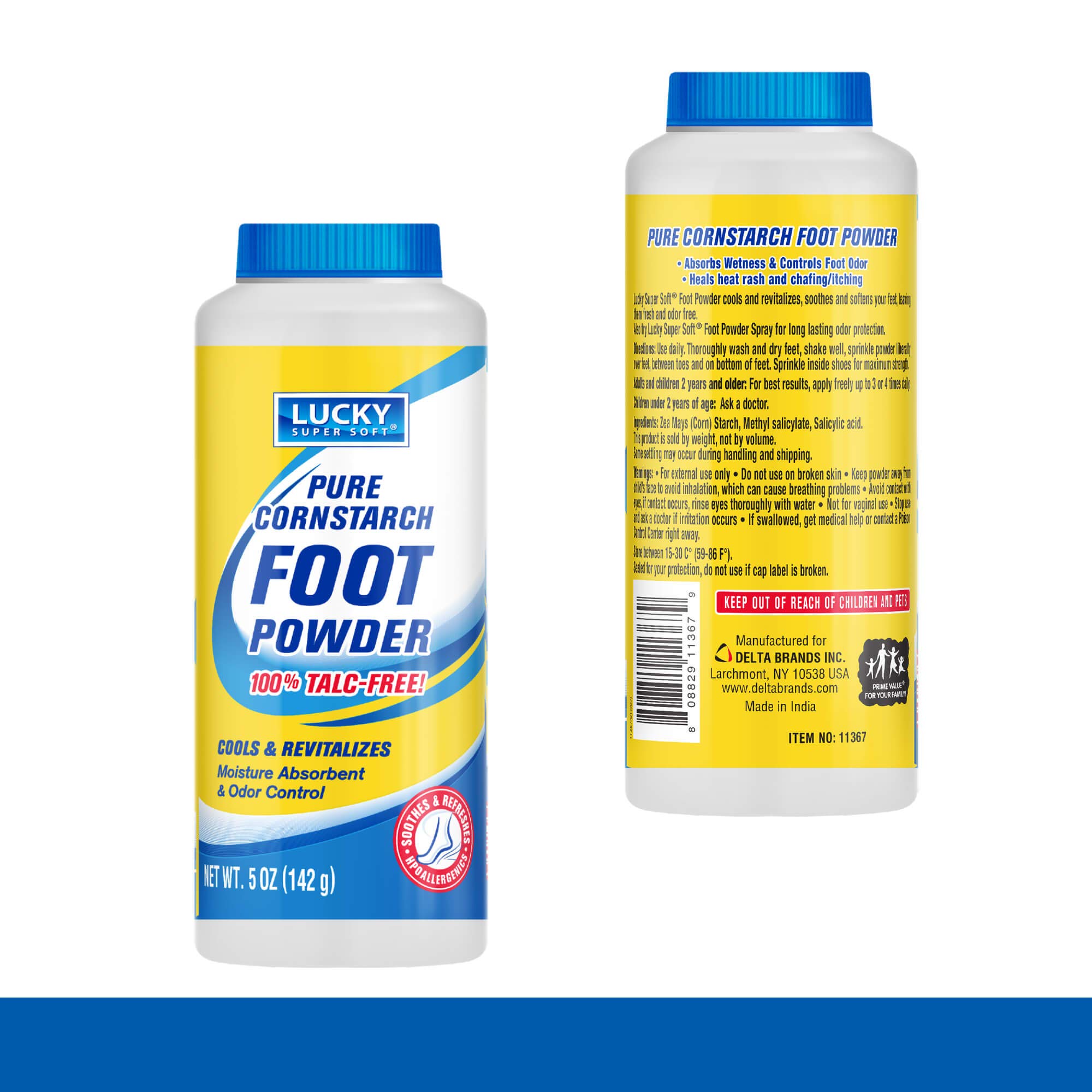 Lucky Super Soft Cornstarch Foot Powder, Talc-Free, Moisture Absorbing Odor Fighting Formula, Natural Protection Against Chafing - (12, 5-Ounce Bottles)