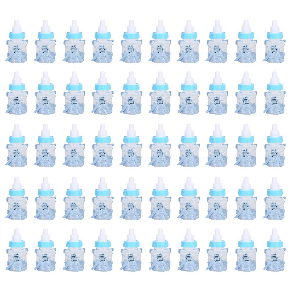 50pcs Cute Feeding Bottle Shape Candy Boxes,3.5 Inch Mini Fillable Bottle,Shower Box Candy Box for Birthday Christening Gift Party Decorations Blue