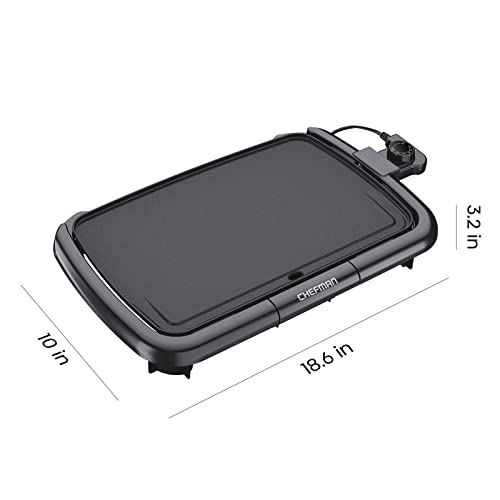 Chefman Electric Griddle with Removable Temperature Control, Immersible Flat Top Grill, Burger, Eggs, Pancake Griddle, Nonstick Easy Clean Cooking Surface, Slide Out Drip Tray, 10 x 16 Inch