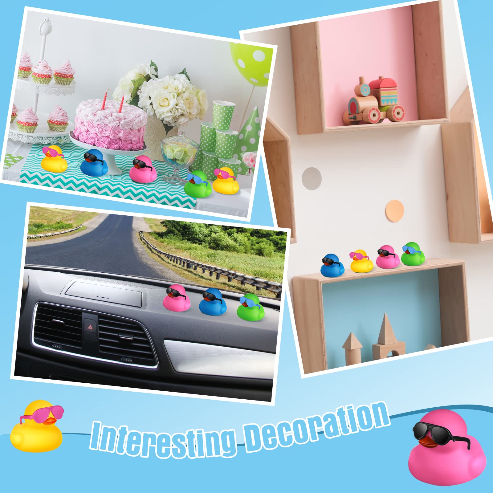24 Pcs Mini Rubber Ducks with Sunglasses, Rubber Ducks in Bulk Valentine Duck Bathtub Toys for Cruise Valentines Kids Classroom Gift Exchange(Yellow, Blue, Pink, Black, Green, Eyeglasses)