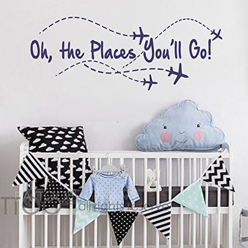 BATTOO Airplane Wall Decal - Oh The Places You'll go - Nursery Wall Decal Quote - Airplane - Pilot Wall Decal - Boy Wall Sticker Girl Decor(Navy Blue, 22" WX8.5 H)