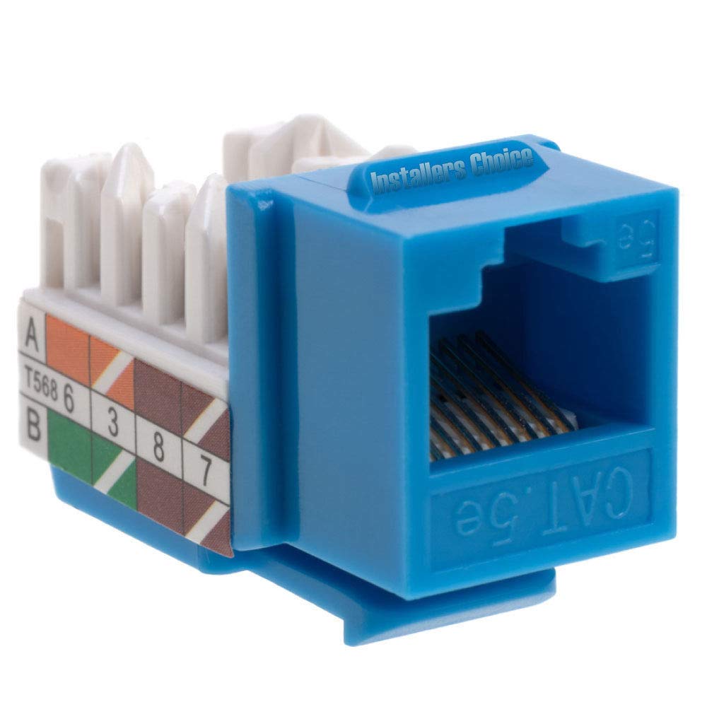 Cat5e Keystone Ethernet Wall Jack Punch Down UTP 45-Degree (Easier Termination Than 90-Degree), RJ45 Slim Profile Speed Termination 45° Angled Blue (50 Pack)