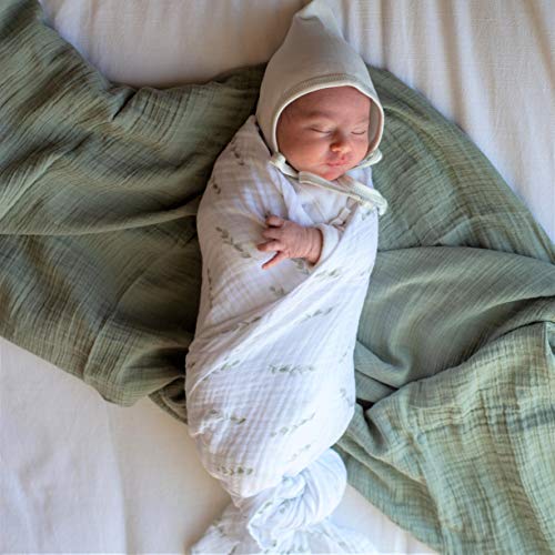 Ely's & Co. Muslin Swaddle Blanket 2-Pack β 100% Cotton Muslin Extra-Large Swaddle Blankets (47β x 47β) Watercolor Eucalyptus Print & Solid Sage
