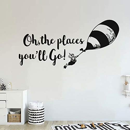 BATTOO Oh The Places You'll Go Nursery Wall Decal - Balloon Vinyl Wall Quotes Kids Baby Room Theme Wall Art(Black, 30" WX15 H)