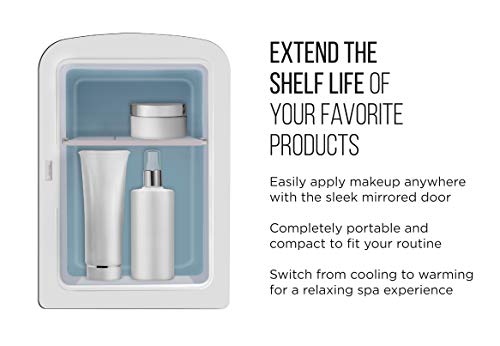 Chefman Portable Mirrored Personal Fridge 4 Liter Mini Refrigerator, Skin Care, Makeup Storage, Beauty, Serums And Face Masks, Small For Desktop Or Travel, Cool & Heat, Cosmetic Application, Pink