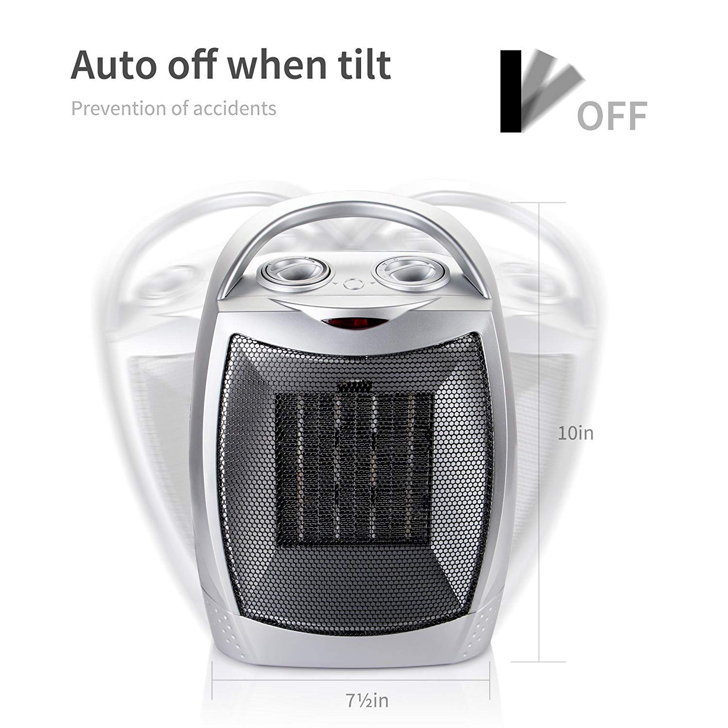 700W/1500W Ceramic Space Heater with Adjustable Thermostat, Portable Electric Heater Fan with Overheat Protection and Tip-Over Protection for Office Home Bedroom