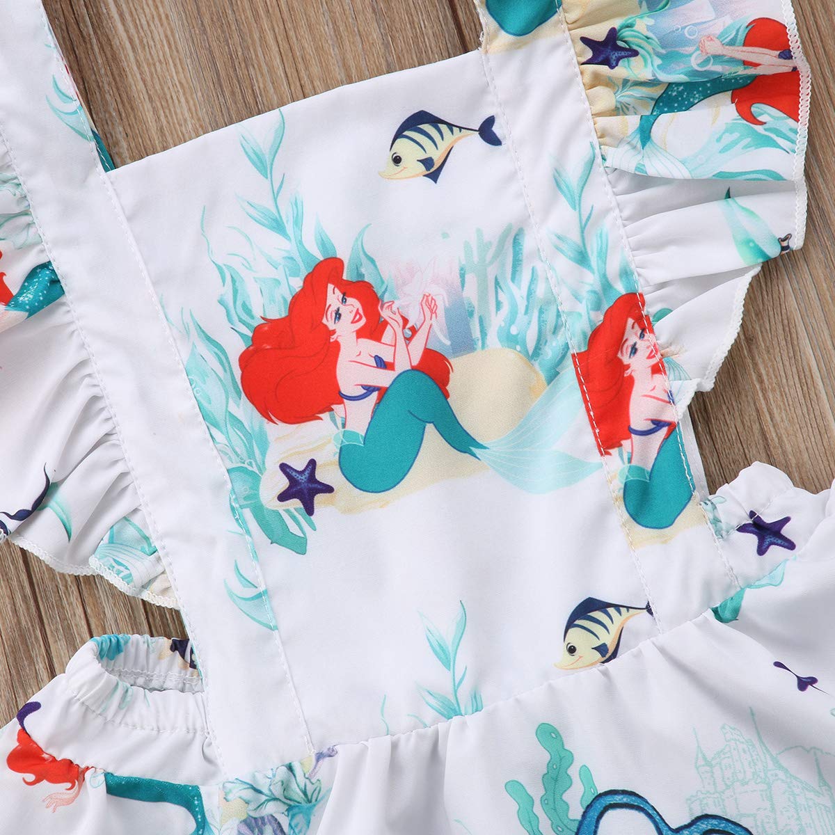 Baby Girls Rompers, Mermaid Sea World Pattern Flower Edge Bodysuit and Solid Basic Style Rompers Outfits Clothes (white dress, 4-5T)