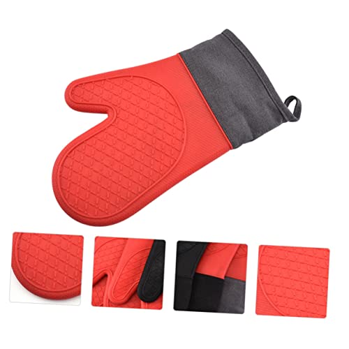3 Pcs Silicone Oven Gloves Silicone Pot Holders Mittens Kids Silicone Mitts Baking Mittens Grill Mitt Barbecue Mitten Red Handle Oven Glove