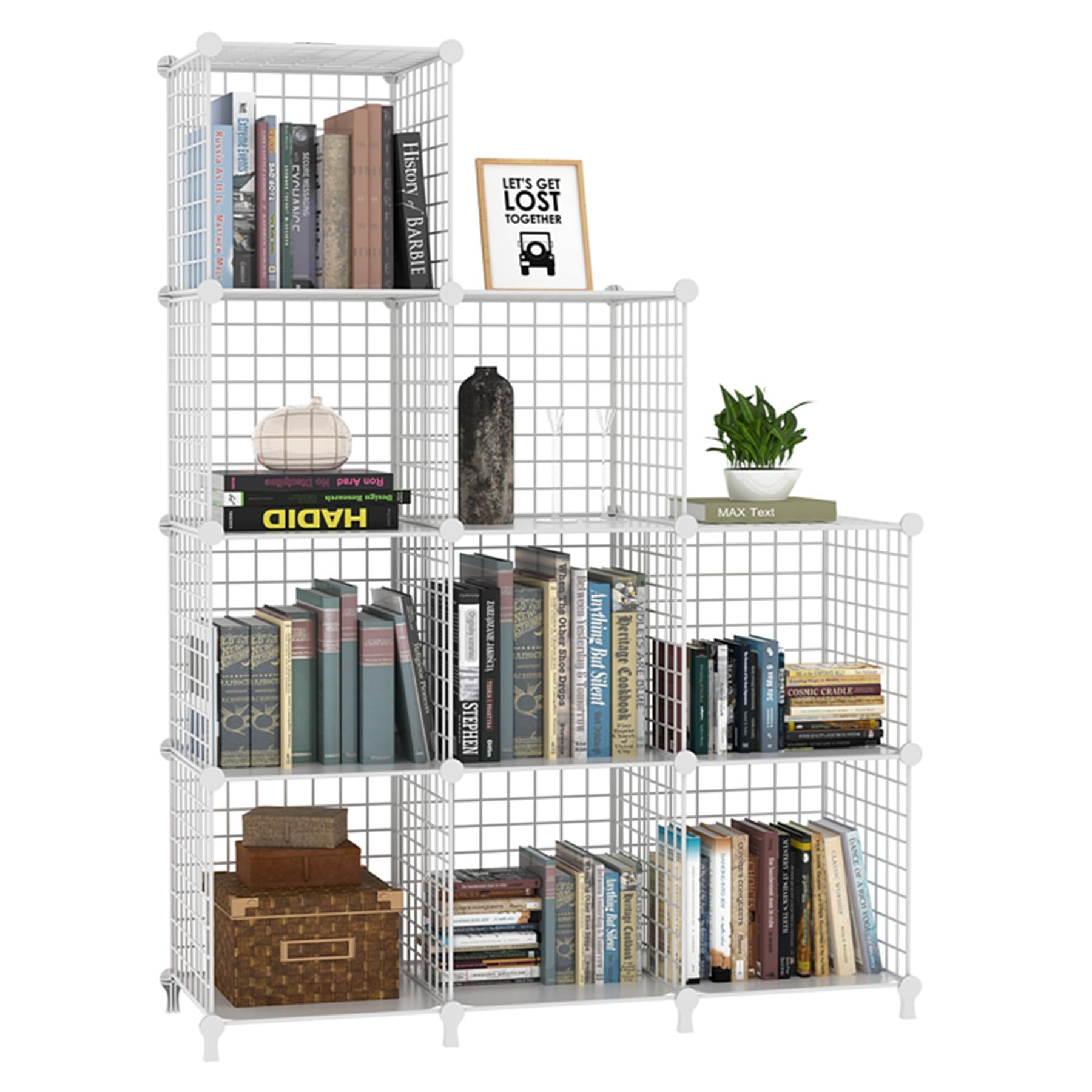 AWTATOS Wire Cube Storage Organizer, Closet Organizers and Storage, Metal 9 Cube Storage Shelves Bookshelf, Portable Closet Clothes Organizer for Bedroom, Home, Office, White