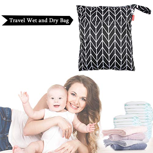 Damero Travel Wet and Dry Bag with Handle for Cloth Diaper, Pumping Parts, Clothes, Swimsuit and More, Easy to Grab and Go (Medium, Black Arrows)