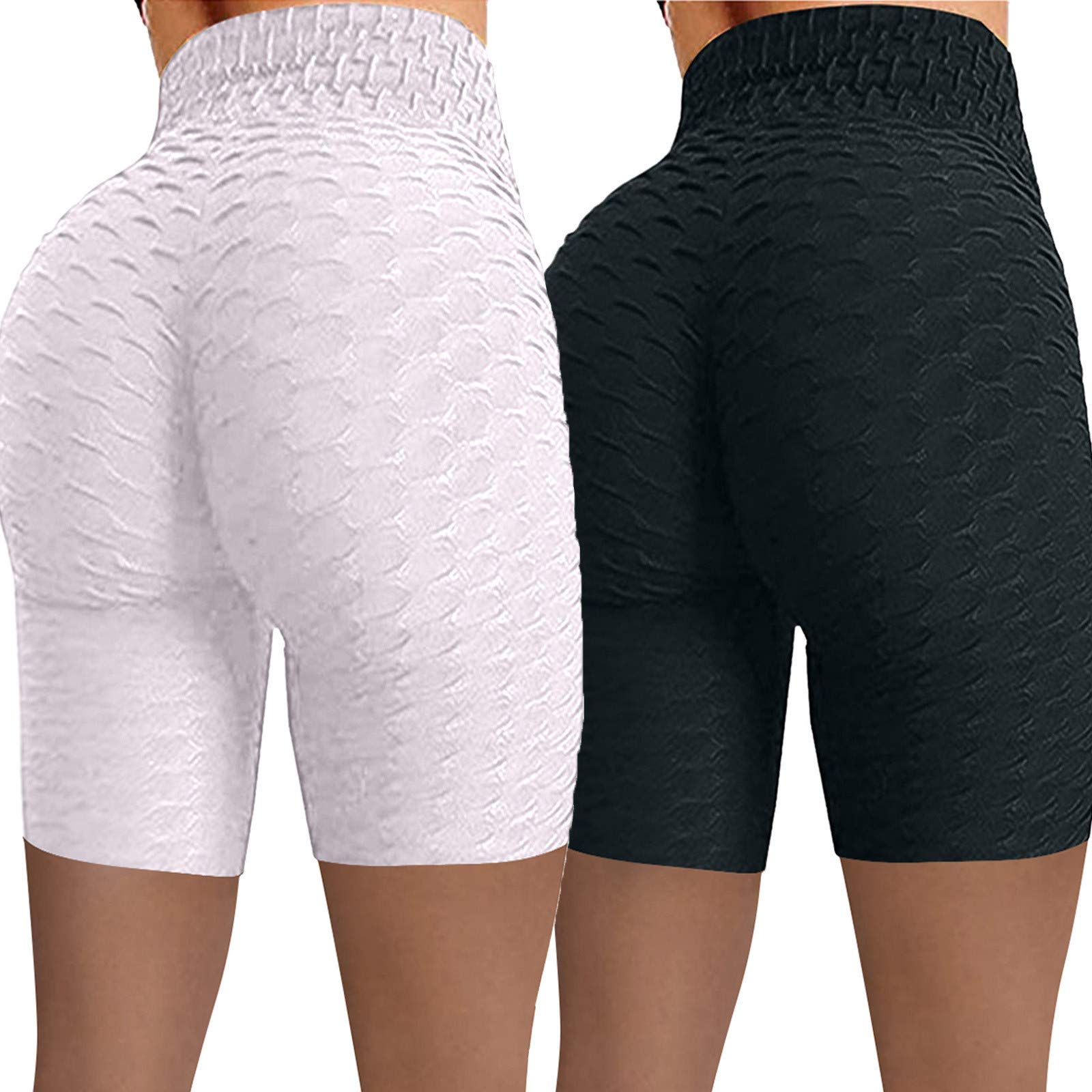 Bblulu 2 Pack Women's Textured Booty Tights High Waisted Ruched Butt Lifting Leggings Tummy Control Push Up Workout Yoga Pant