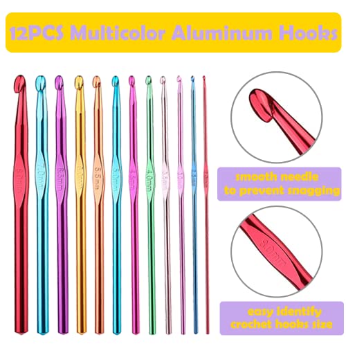 22PCS Crochet Hooks Set Sewing Project Kits, Aluminum Crochet Hooks & Lace Crochet Hooks with Accessories