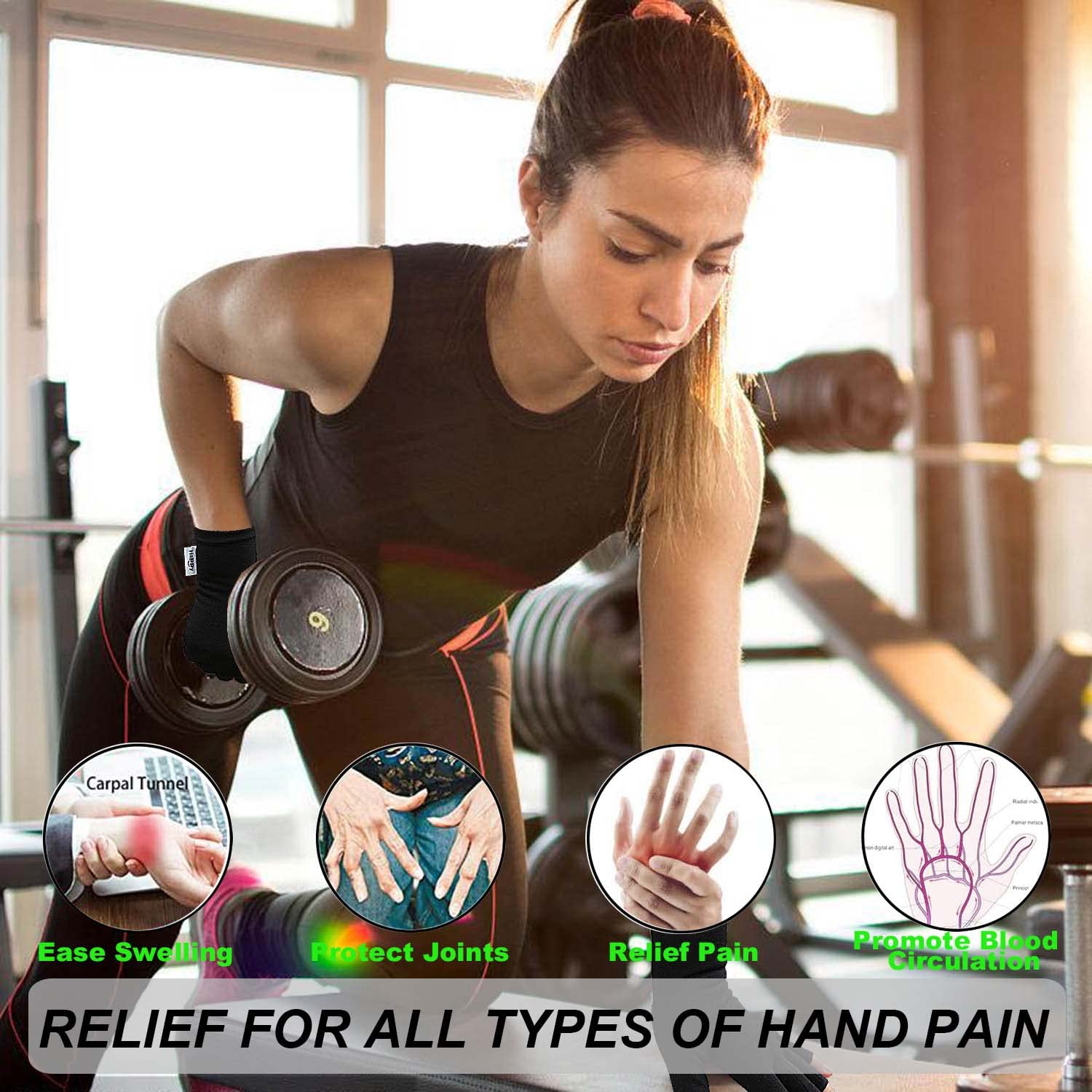 2 Pairs Arthritis Compression Gloves for Arthritis, Rheumatoid, Carpal Tunnel Pain, Driving, Typing Fingerless Gloves For Women Men, Support Hand, Wrist and Joint (Pure Black, Medium)