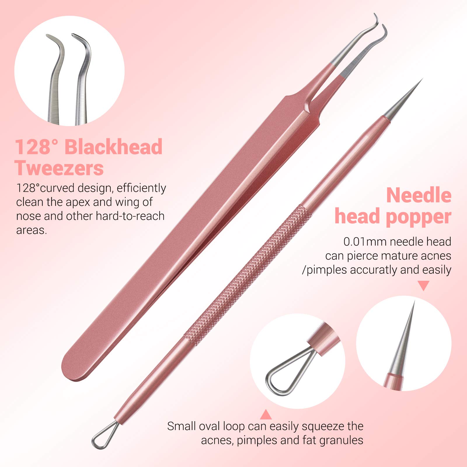 MelodySusie Blackhead Remover Pimple Popper Tool Kit - Professional Extractor for Nose and Face, Stainless Comedone, Blemish Whitehead Popping with Portable Metal Case.