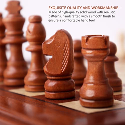 BESTAMTOY Wooden Chess and Checkers Set with Storage Drawer, 12-inch Classic 2-in-1 Board Game for Kids and Adults, Travel Portable Chess Game Set, Includes Extra Kings, Queens