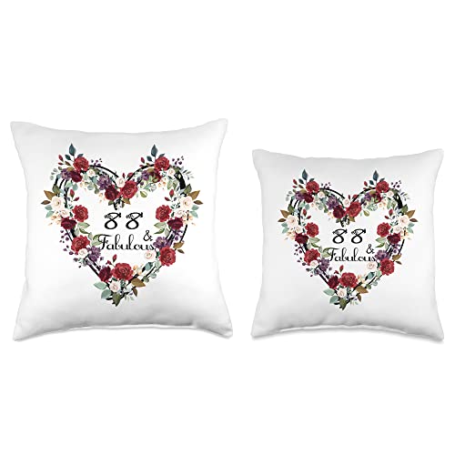 88th Birthday Gifts for Women Fabulous 88 Years Old Throw Pillow, 18x18, Multicolor