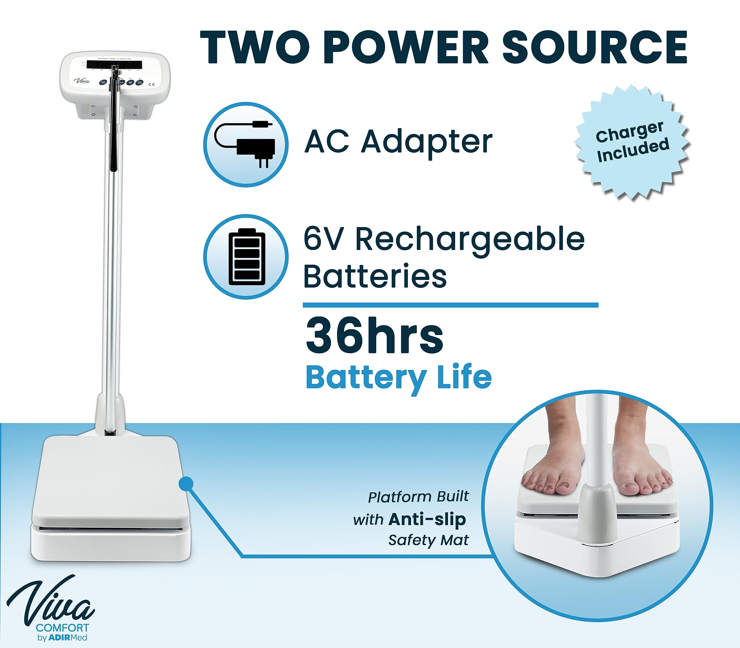 AdirMed Digital Physician Scale with Mechanical Height Rod - Eye-Level Measuring Station for Body Weight, Height & BMI - Ideal for Gyms, Medical Facilities & Rehabilitation Centers