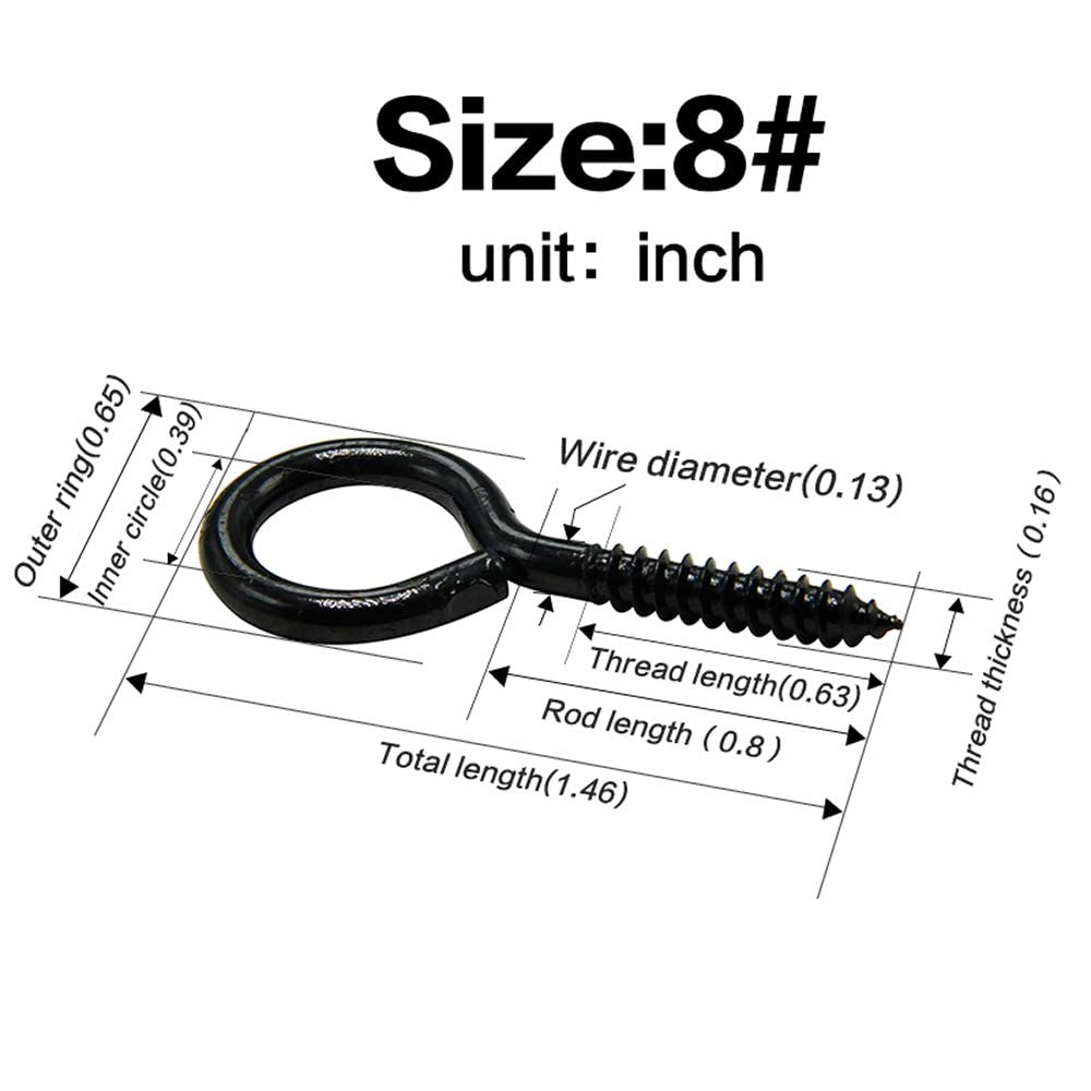 ECKJ Screw Eye Hooks Metal Eye Bolt 20 Pieces Black Zinc Plated Self Tapping Screws O Ring Eye Pins 1.46 inch