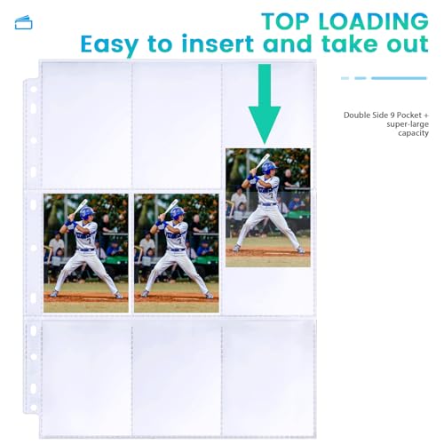 30 Pack 540 Pockets Trading Card Sleeves, Double-Sided 9 Pocket Page Protector, Ultra-Transparent Card Sheets for 3 Ring Binder, Card Sleeves for Cards, Baseball Cards