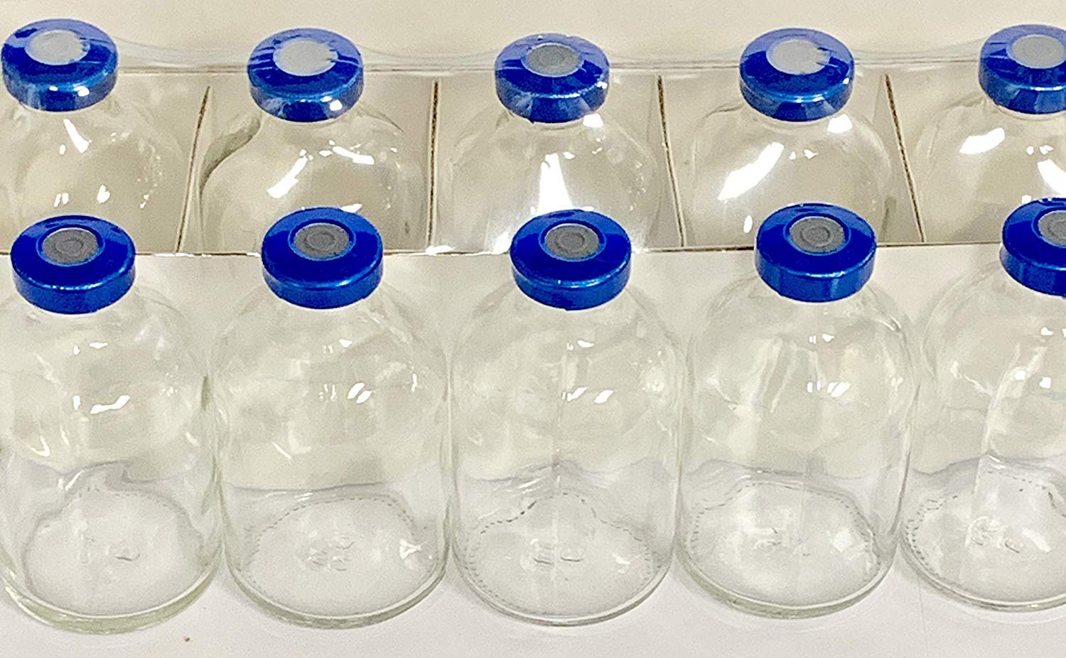 25 Pack 50ml Serum Clear Glass Vials with Blue Aluminum Seals Empty Injection Vials
