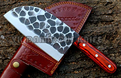 Handmade forged Carbon Steel butcher Serbian Cleaver Chopper Kitchen Chef Knife Pakka Wood Handle comes with Leather Sheath DW4095