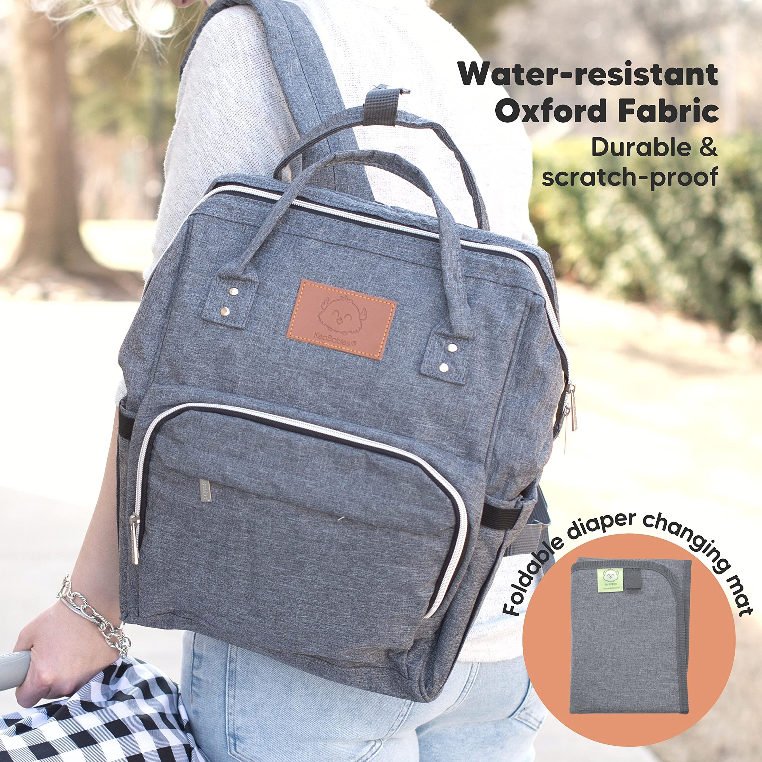 KeaBabies Diaper Bag Backpack and Portable Diaper Changing Pad - Waterproof Multi Function Baby Travel Bags - Waterproof Foldable Baby Changing Mat - Diaper Changing Station -Travel Diaper Change Pad