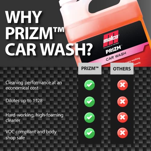 Malco Prizm Car Wash β Hard-Working, High-Foaming Automotive Cleaner/Formulated to Remove Soils and Rinse Away Cleanly/Excellent Cleaning Performance and Value / 1 Gallon (123201)