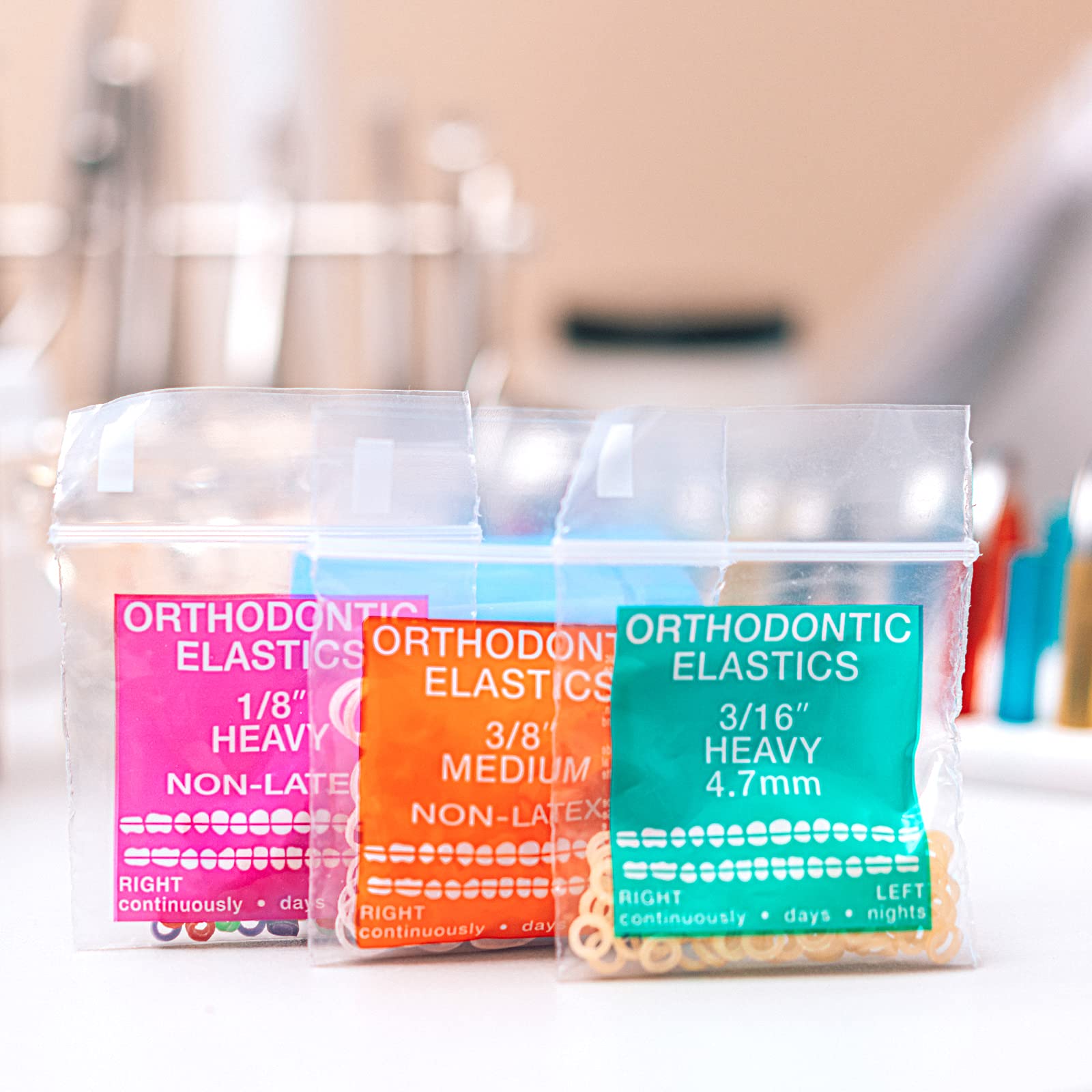 JMU Orthodontic Elastics 3/16 Medium, 500 pack Intraoral Rubber Bands Latex Free Dental Rubber Bands Made in USA