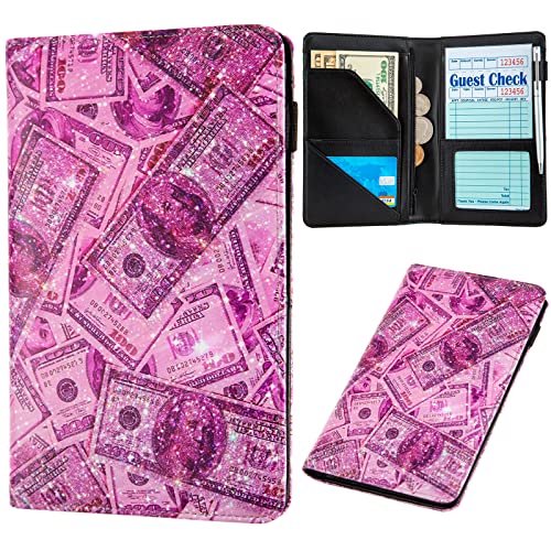 Beceere Pink Server Book, Server Books for Waitress, Server Book with Zipper Pocket, Cute Server Book, Waitstaff Organizer Waitress Book with Money Pocket and Zipper Fit Server Apron