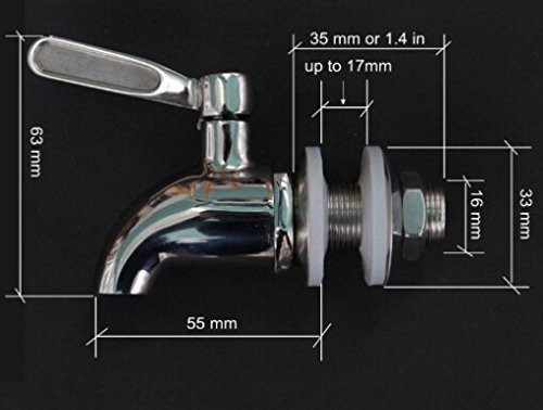 BTSKY™Stainless Steel Beverage Dispenser Replacement Spigot Fits 16mm(5/8 inch)Opening - No Lead Dispenser Replacement Faucet, Polished Finish
