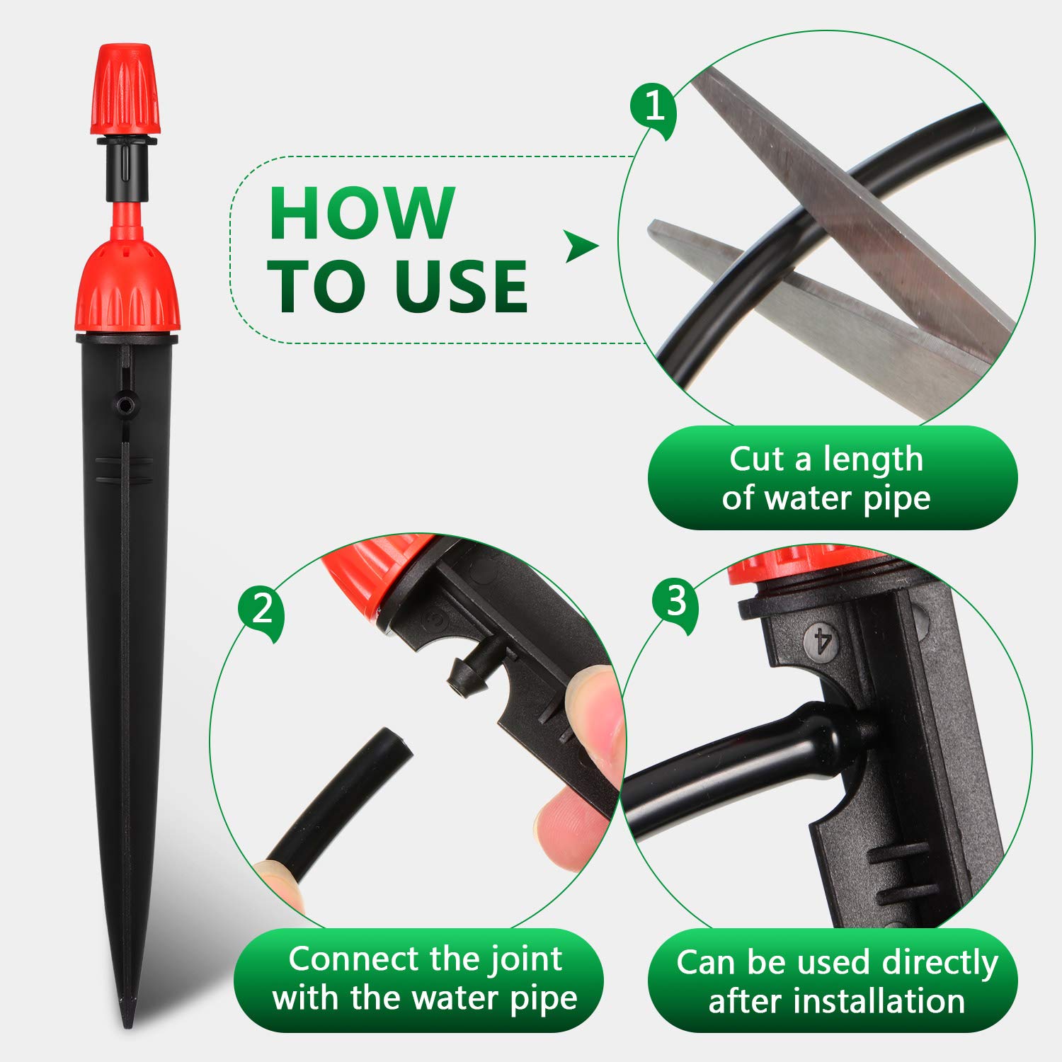 25 Pieces Garden Irrigation Dripper Emitters Micro Drip Irrigation Sprinklers Adjustable 360 Degree Water Flow Drip Emitters on Stake Watering Drip System for Flower Beds, Vegetable Herbs Gardens