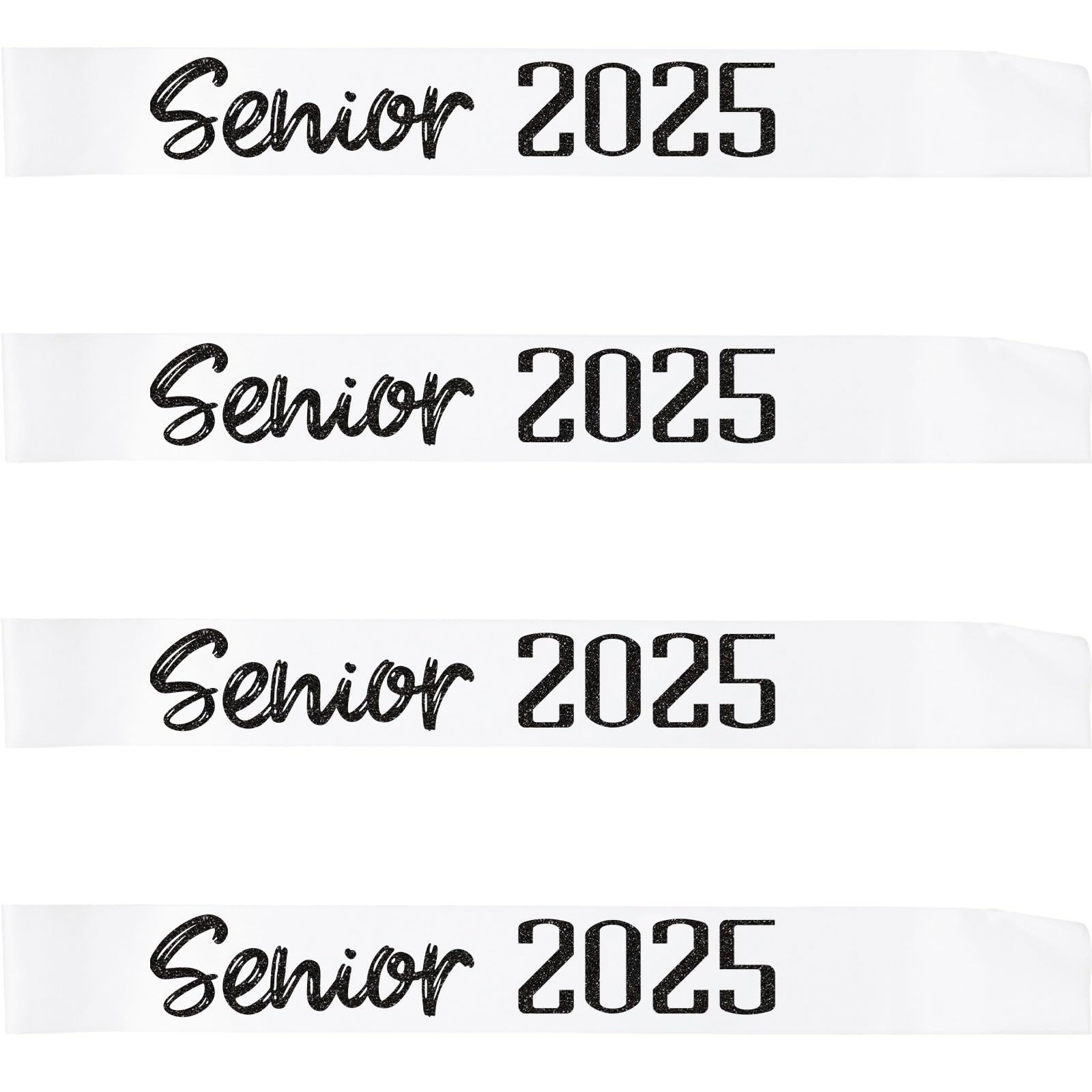 4Pcs White Senior Sash 2025 Satin with Black Glitter Letters - Senior Cheerleader 2025 Sash - 2025 Graduation Celebrations Sashes - Senior Cheer Sash - Class Competition Sashes - White Black