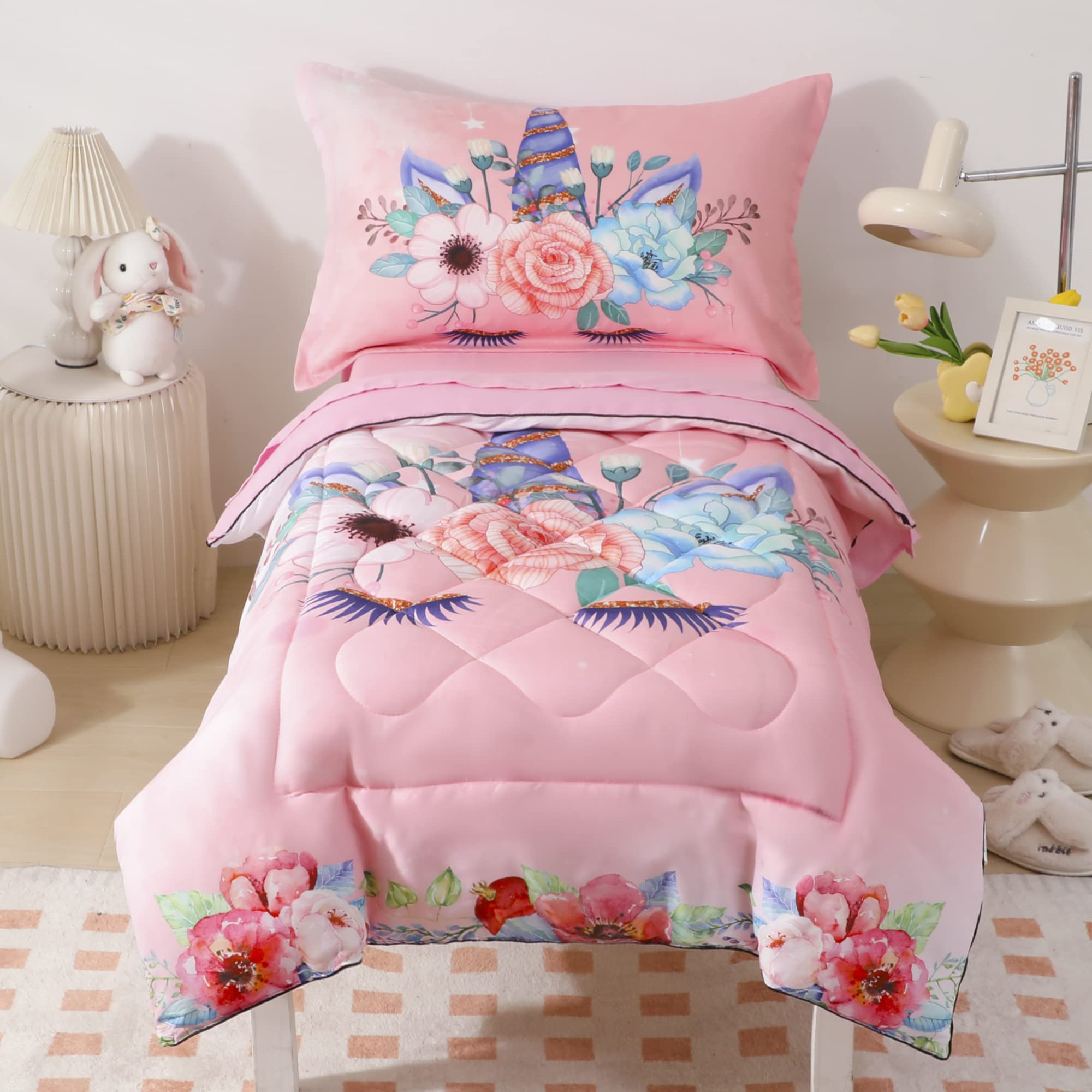 4 Piece Toddler Bedding Set for Boys Girls Outer Space Blue Rocket Planet Stars Toddler Comforter Set for Kids Bed-in-a-Bag Bedspreads Quilt Set with Comforter, Flat Sheet, Fitted Sheet, Pillowcase