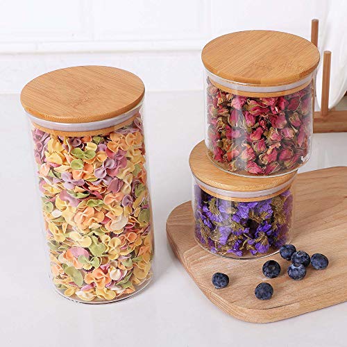 ComSaf Airtight Canisters for Bulk Food Storage Set of 3-17/22/43oz, BPA Free High Borosilicate Glass Cookies Jar with Bamboo Lid, Cylinder Cereal Container with Sealing
