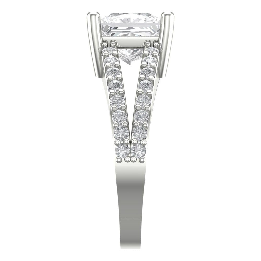 2.44 Ct Princess Cut Clear Simulated Diamond 14K White Gold Solitaire with Accents Engagement Promise Bridal Ring Size 8