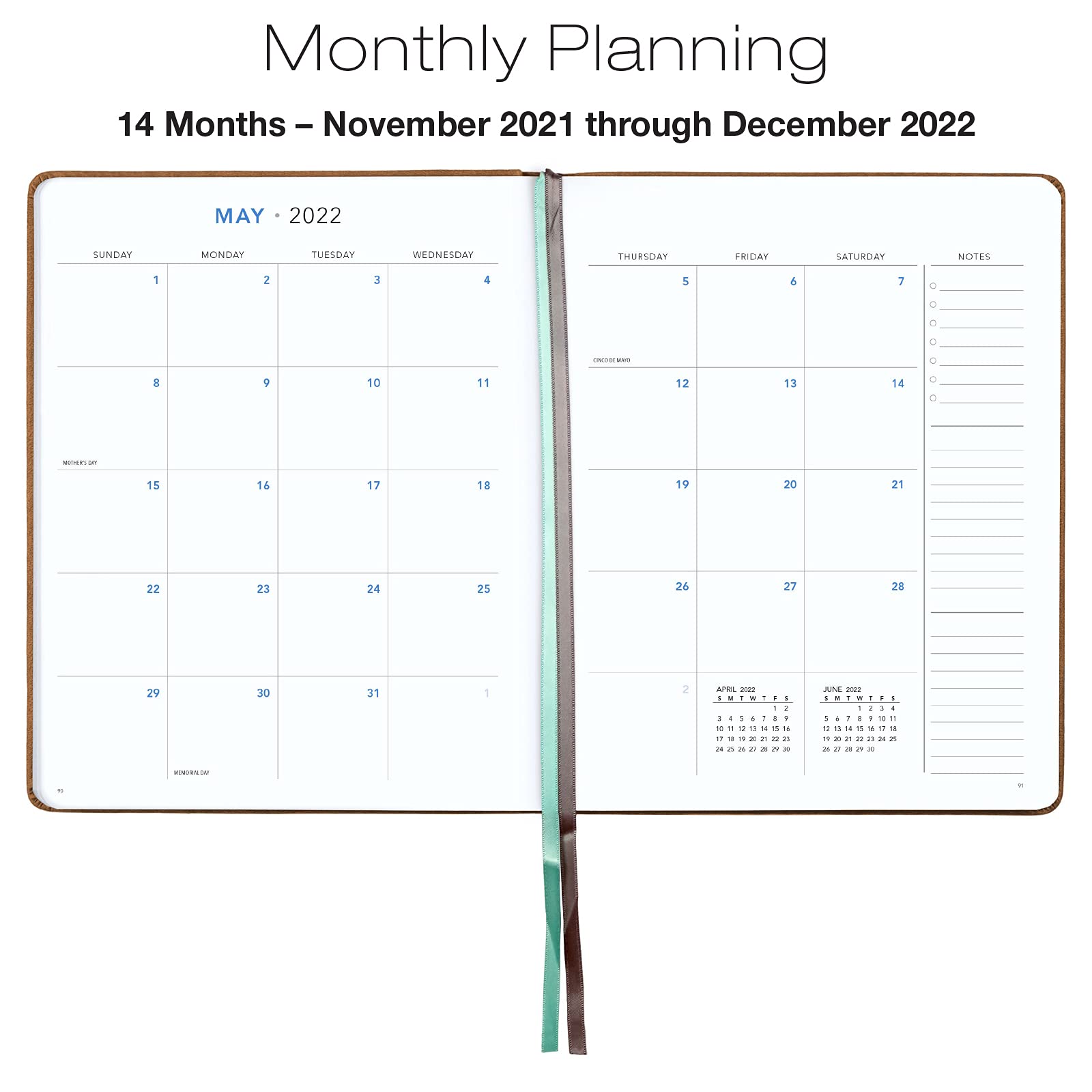 2022 Planner: Extra Thick Paper 8"x10" Resolute Planner with, 14 Months (November 2021 Through December 2022) Weekly Calendar/Weekly Planner Organizer with 5"x8" Journal (Brown)