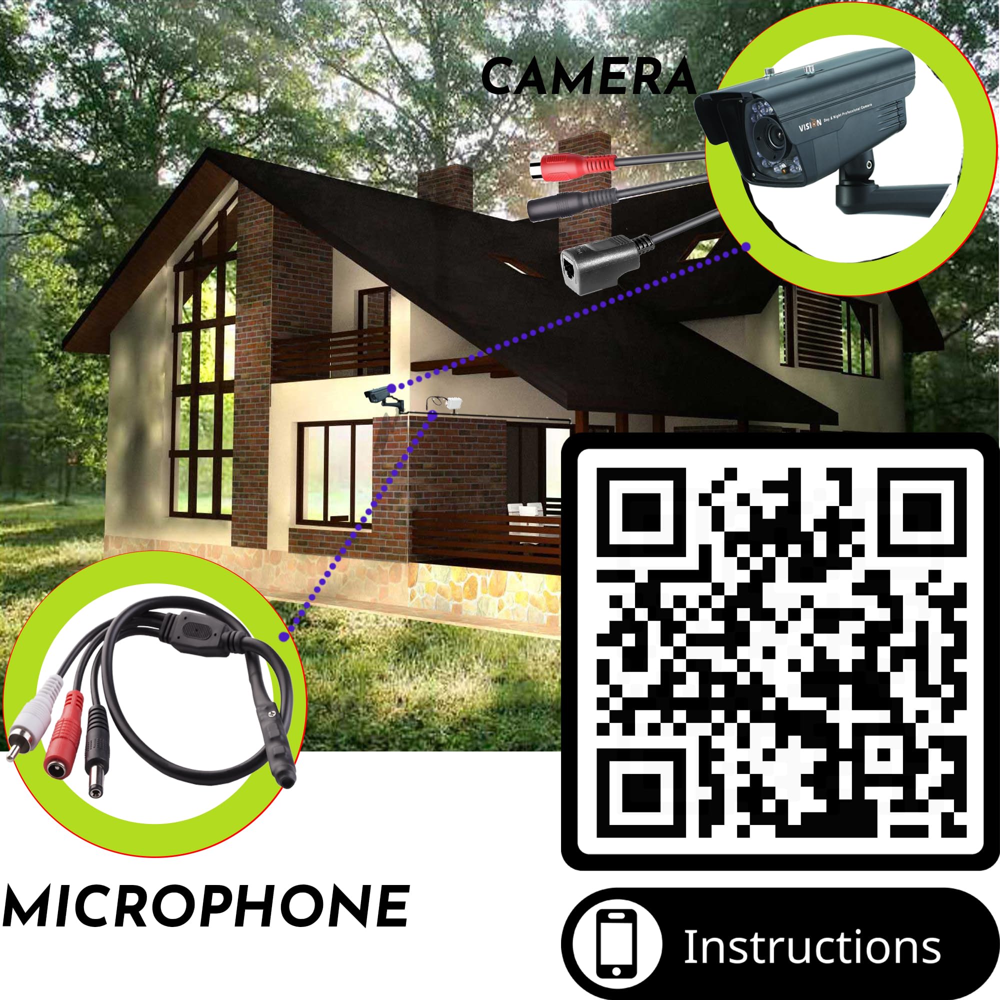 CCTV Microphone Outdoor Microphone for Security Camera IP: Audio Microphone CCTV Surveillance Microphone RCA with High Sensitive Preamp Amplified Pickup Device Mic External Camera Sound (1 Pack)