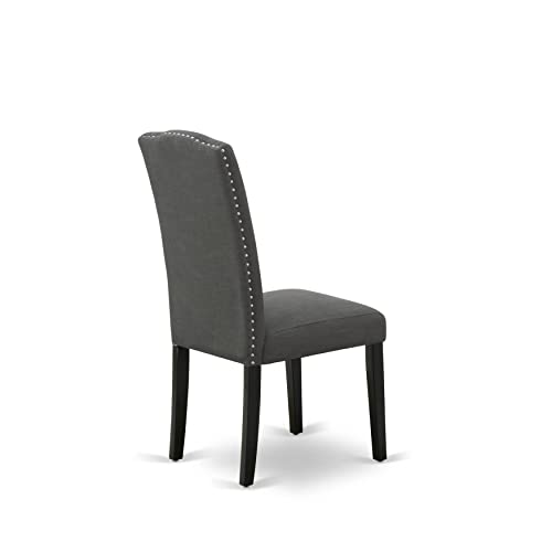 East West Furniture DLEN5-BLK-20 5Pc Round 42" Kitchen Table With Two 9-Inch Drop Leaves And Four Parson Chair With Black Leg And Linen Fabric Dark Gotham Grey, 5