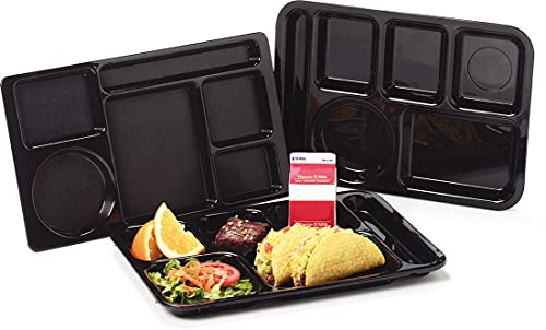 Carlisle FoodService Products Right-Hand 6-Compartment Tray, 10" x 14", Black