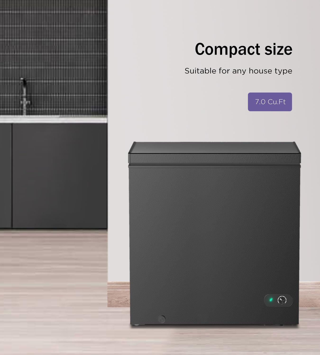 ADT Chest Freezer Free-Standing Top Door Freezers 6.8℉ to -4℉ (Matte Black, 7.0 Cubic Feet)