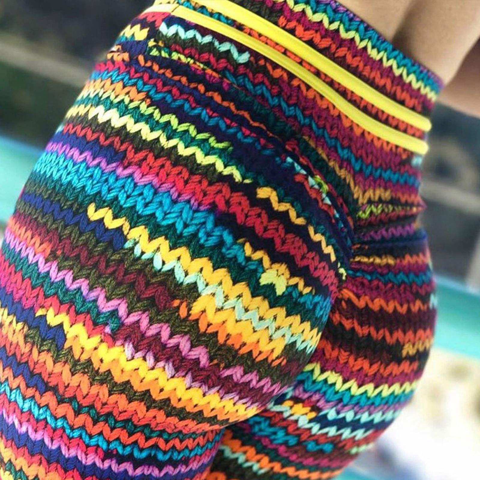 Bblulu Womens High Waist Yoga Pants Colorful Knitted Printed Tighs Workout Athletic Running Compression Exercise Gym Leggings