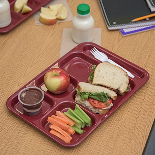 Carlisle FoodService Products Right Hand 6-Compartment Melamine Tray 14.5" x 10" - Dark Cranberry (Pack of 12)
