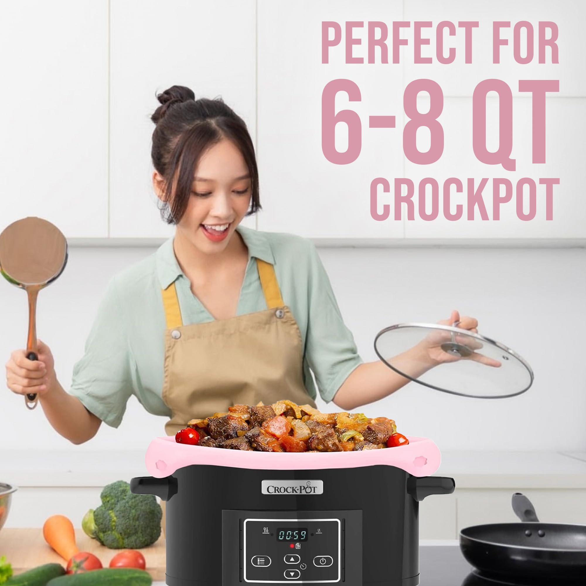 2 Pack Silicone Slow Cooker Liner, Slow Cooker Liners, Ideal for Easy Clean Up, Fits 6-8 Quart, Oval or Round Pot, Slow cook Liners are Reusable and Leak proof, Slow cook bag Liners, Disposable