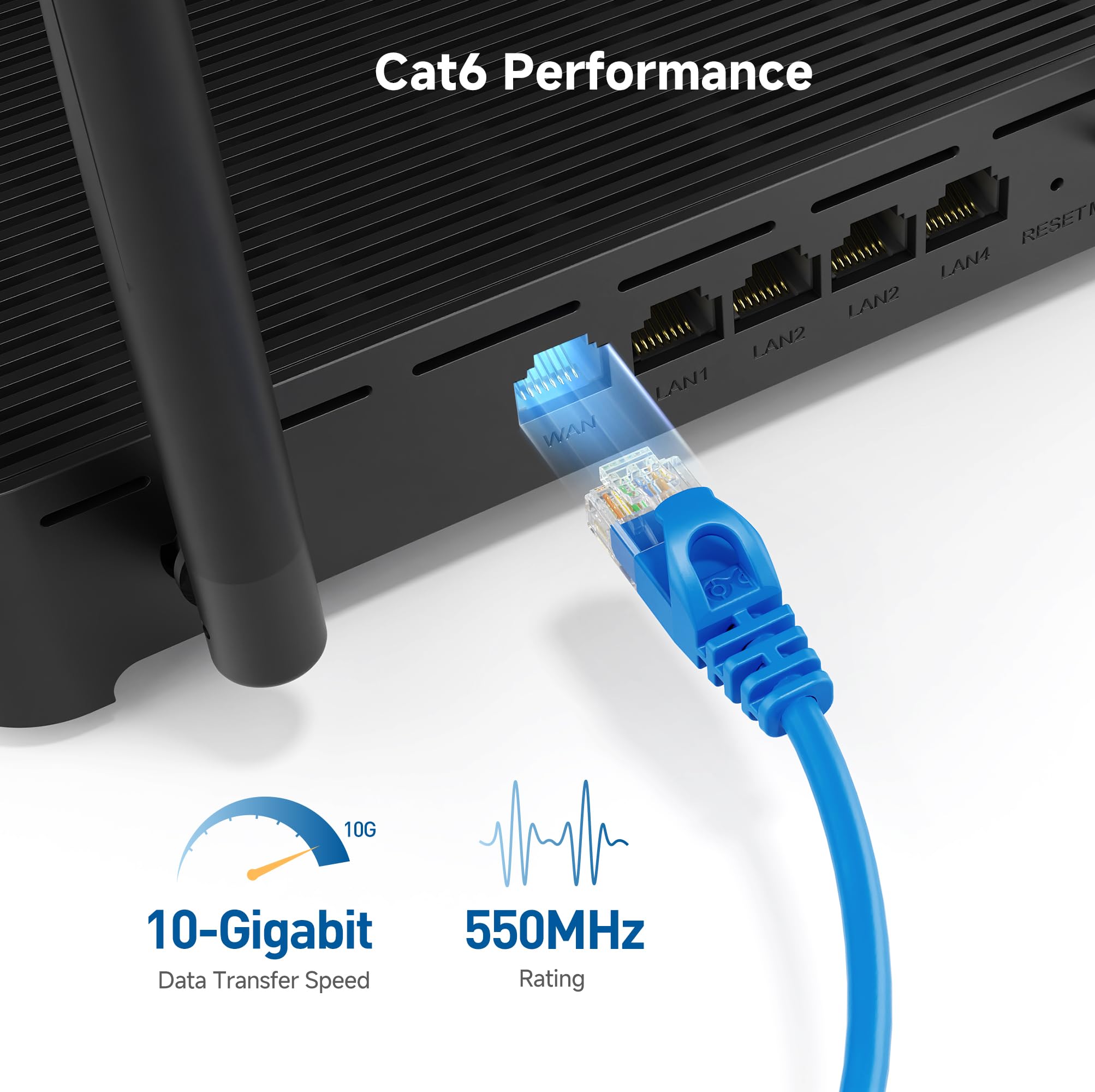 Cable Matters 10Gbps 5-Pack Snagless Short Cat 6 Ethernet Cable - 1ft, Slim Profile Cat 6 Cable, Cat6 Cord, Thin Ethernet Cord, Blue