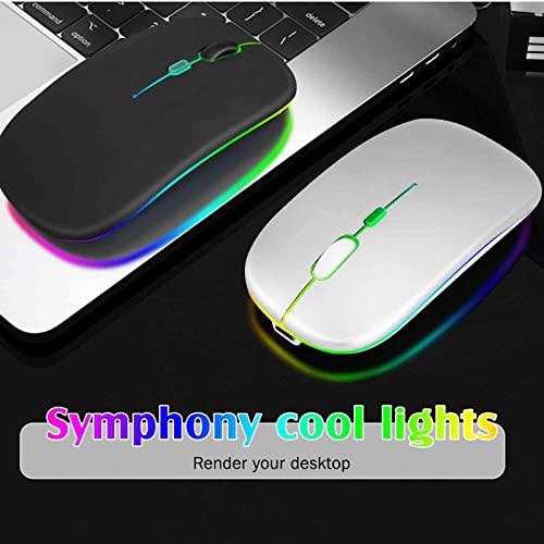 2.4GHz & Bluetooth Mouse, Rechargeable Wireless Mouse for Microsoft Surface Duo Bluetooth Wireless Mouse for Laptop/PC/Mac/Computer/Tablet/Android RGB LED Sky Blue