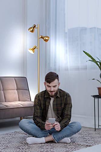 Brightech Ethan Floor Lamp, Dimmable Standing Lamp for Bedroom Reading, Great Living Room Décor, Modern LED Lamp for Living Rooms, Tall Tree Lamp for Offices - Brass