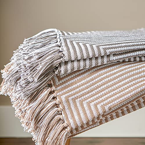 DII Square Woven Throw with Decorative Fringe 100% Cotton, Stylish and Functional, 50x60, Stone